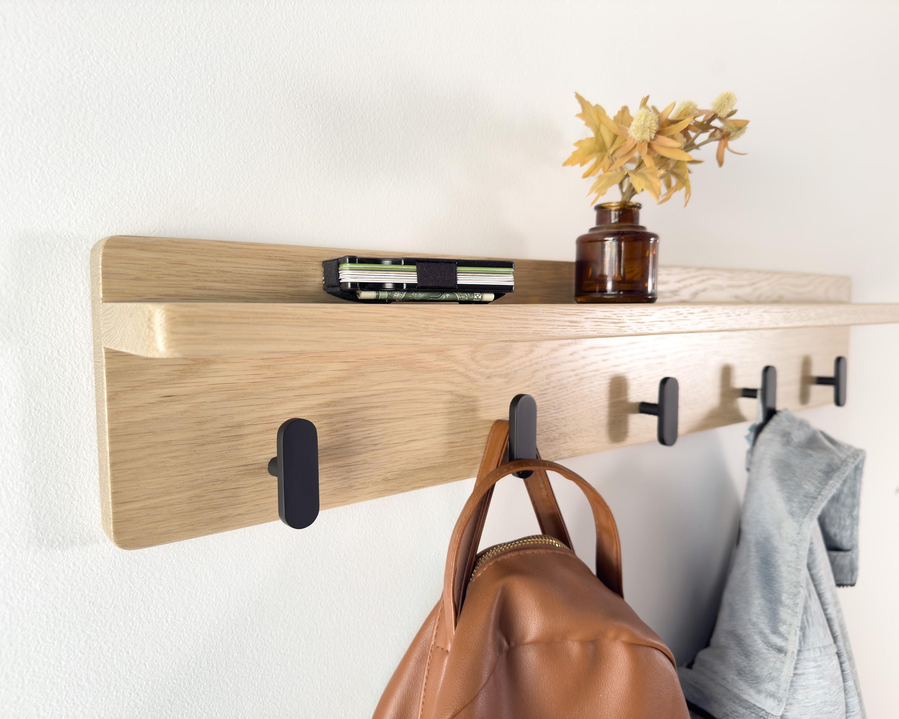 Oak Entryway Shelf, Oak Wall Shelf Hook, White Oak Shelf, Entryway Coat ...