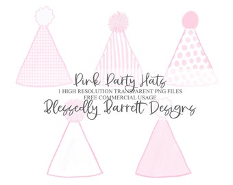 Commercial Use Watercolor Party Hat Clipart | Pink Gingham | Polka Dots ...