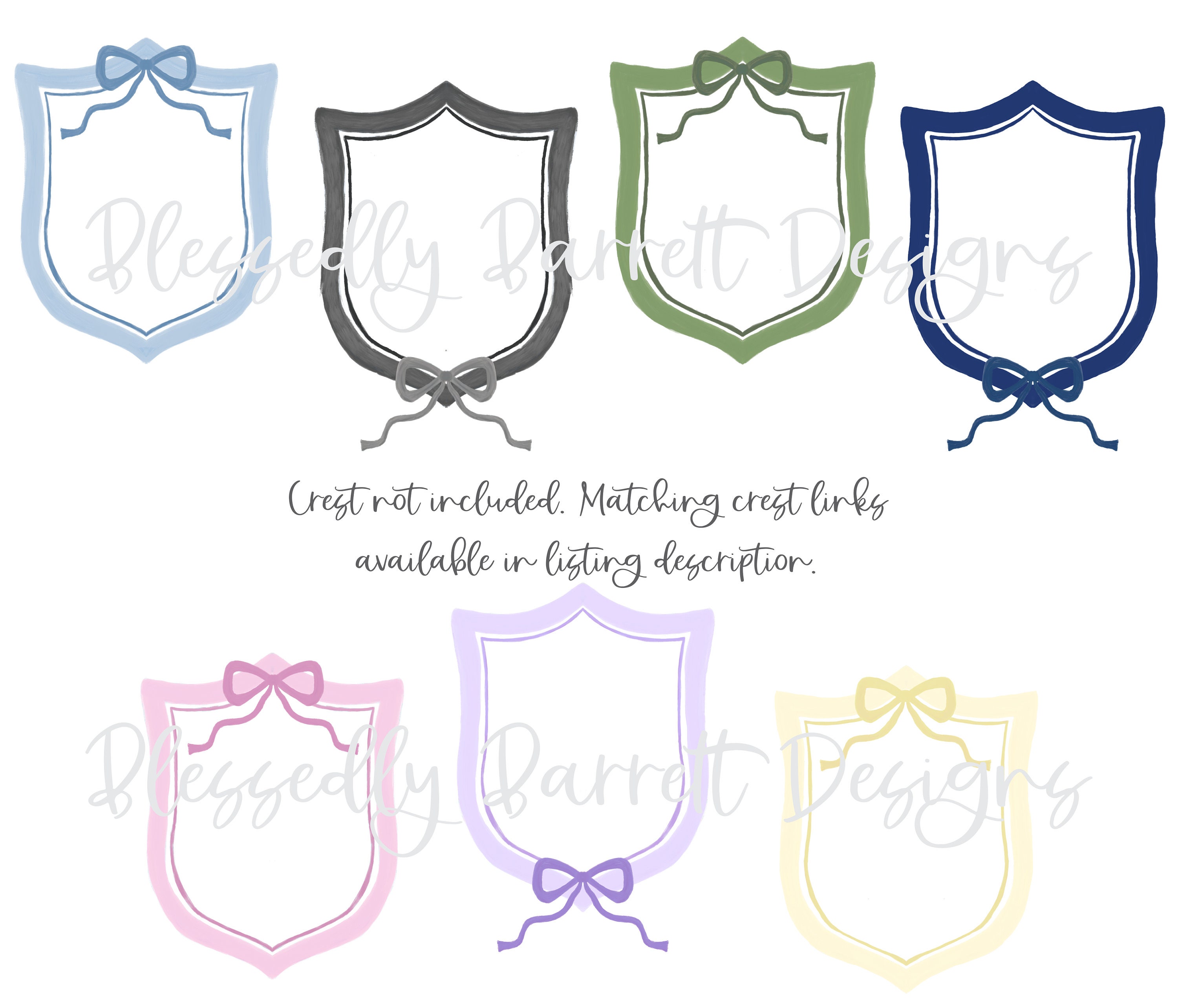 Ribbon Clipart | Monogram Bow Crest | Wreath | Watercolor | Clipart for ...