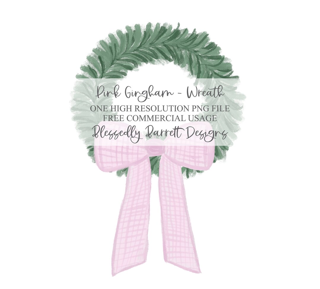 Pink Gingham Bow Clipart | Boxwood | Wreath | Baby Shower | Clipart for ...