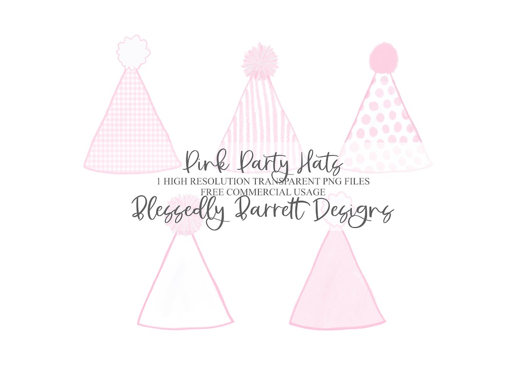 Pink Party Hat Clipart | Pink Gingham | Polka Dots | Stripes | Girly ...