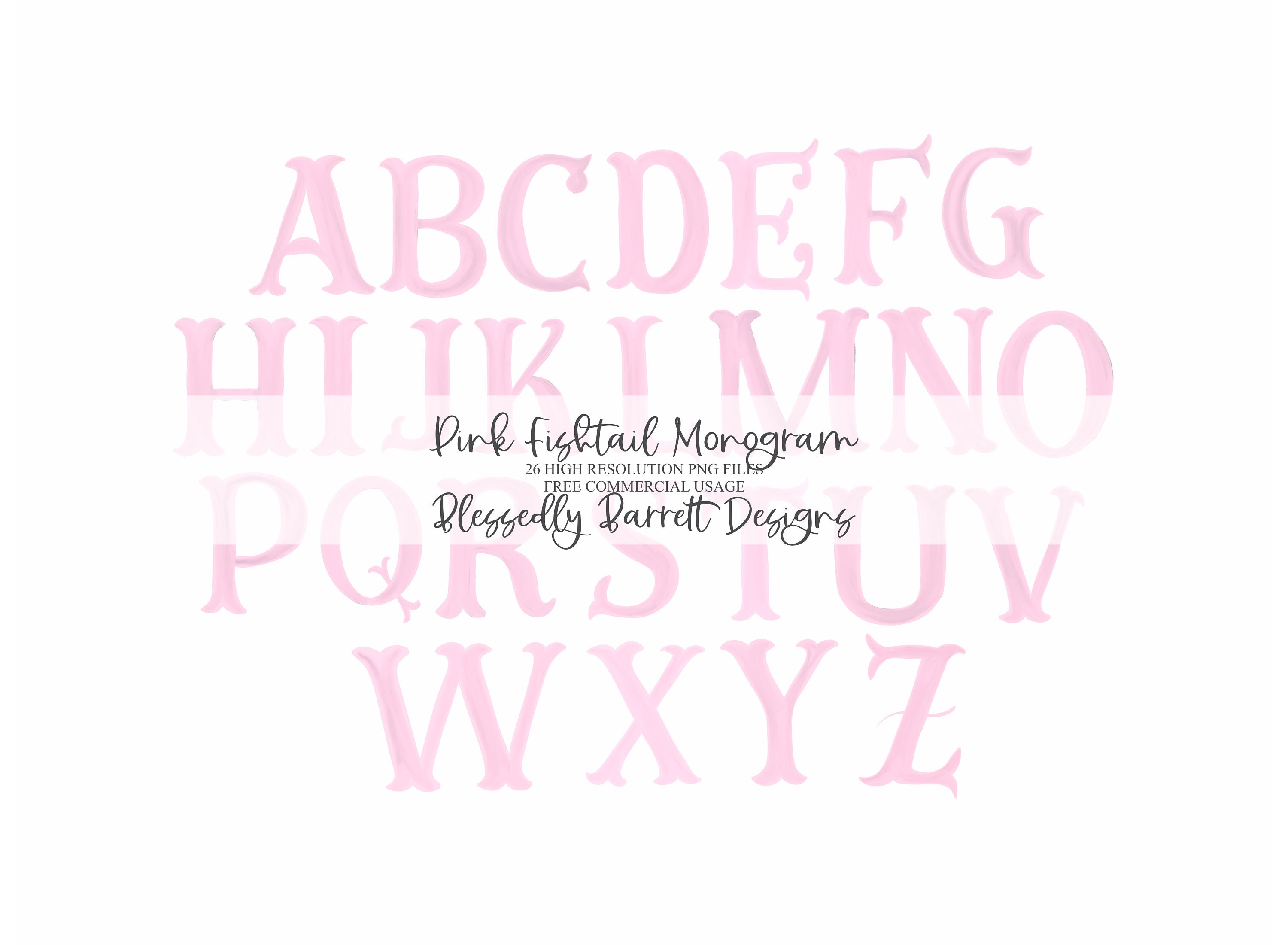 Pink Monogram Watercolor | Fishtail Letters | Fancy Letters | Light ...