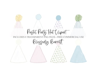 Commercial Use Watercolor Party Hat Clipart | Pink Gingham | Polka Dots ...