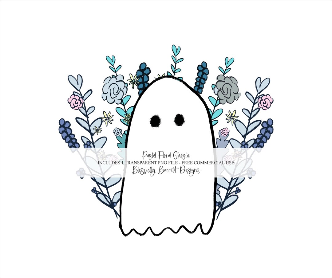 Blue Floral Ghostie | Commercial Use Clipart | Fall Clipart | Halloween | Fall Sublimation ...
