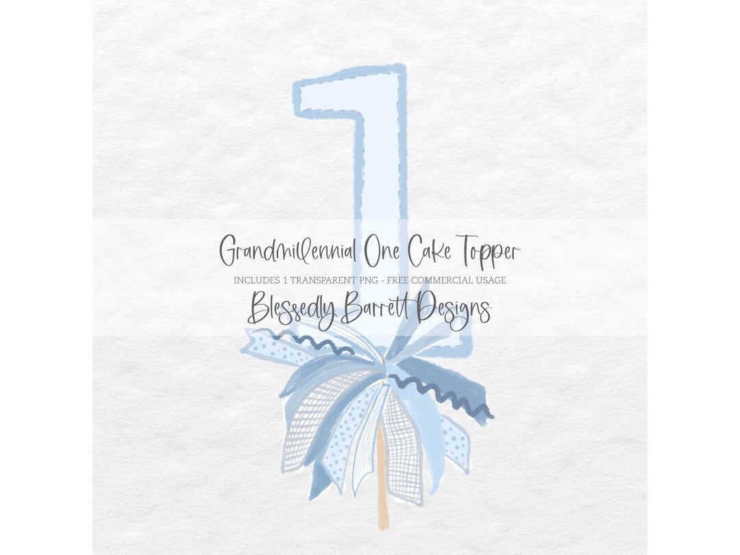 Grandmillennial Ribbon Cake Topper ONE Clipart | Blue | Polka Dots ...