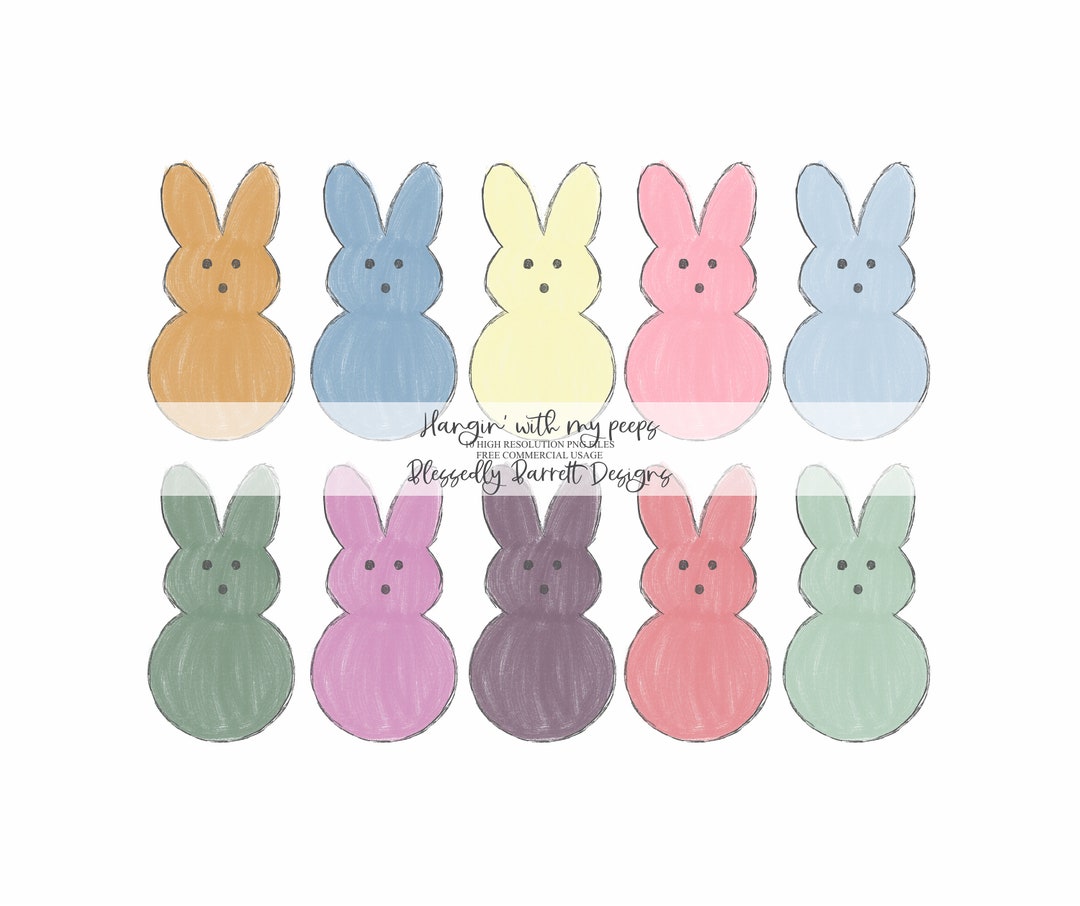 Easter Clipart | Watercolor | Peeps | Hand Drawn Bunnies | Candy Bunny ...