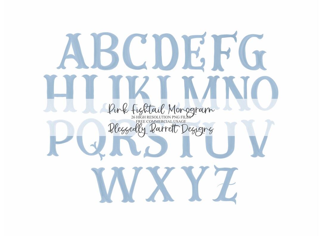 Blue Monogram Watercolor | Fishtail Letters | Fancy Letters | Baby Blue ...