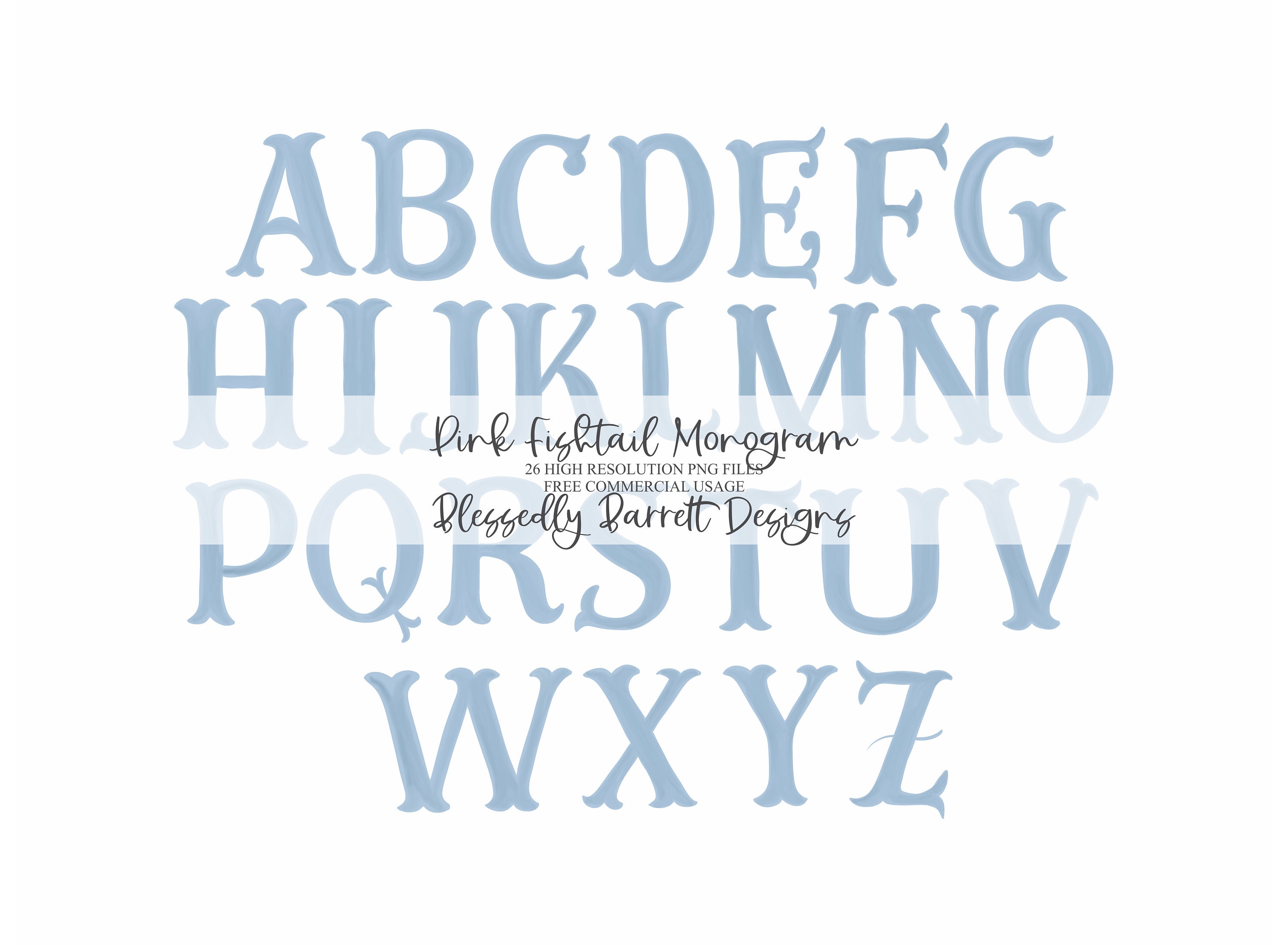 Blue Monogram Watercolor | Fishtail Letters | Fancy Letters | Baby Blue ...