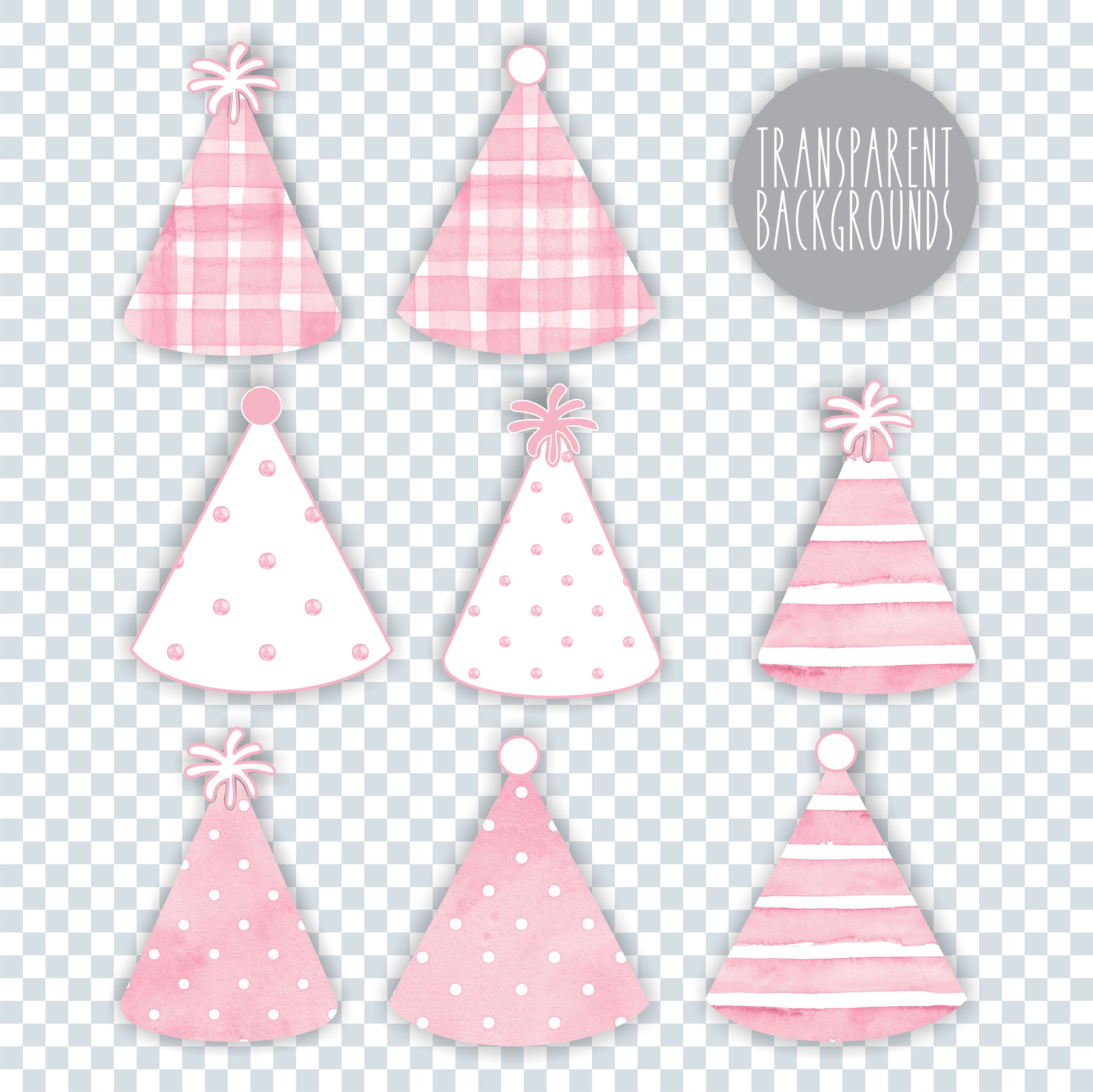 Commercial Use Watercolor Party Hat Clipart | Pink Gingham | Polka Dots ...