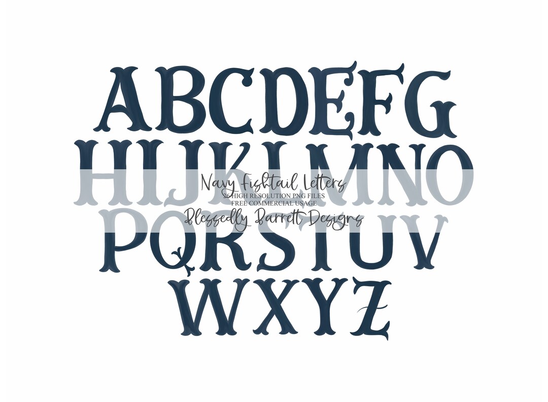 Navy Blue Monogram Watercolor | Fishtail Letters | Fancy Letters | Dark ...