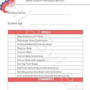 Swim Lesson Progress Report Cards for Kids - Etsy