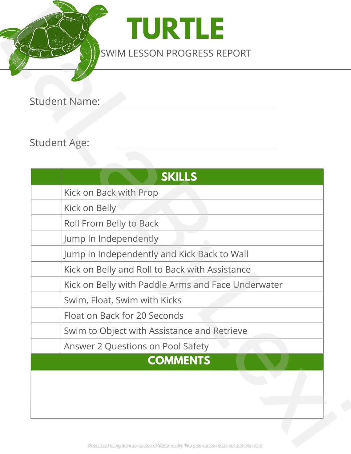 Swim Lesson Progress Report Cards for Kids - Etsy