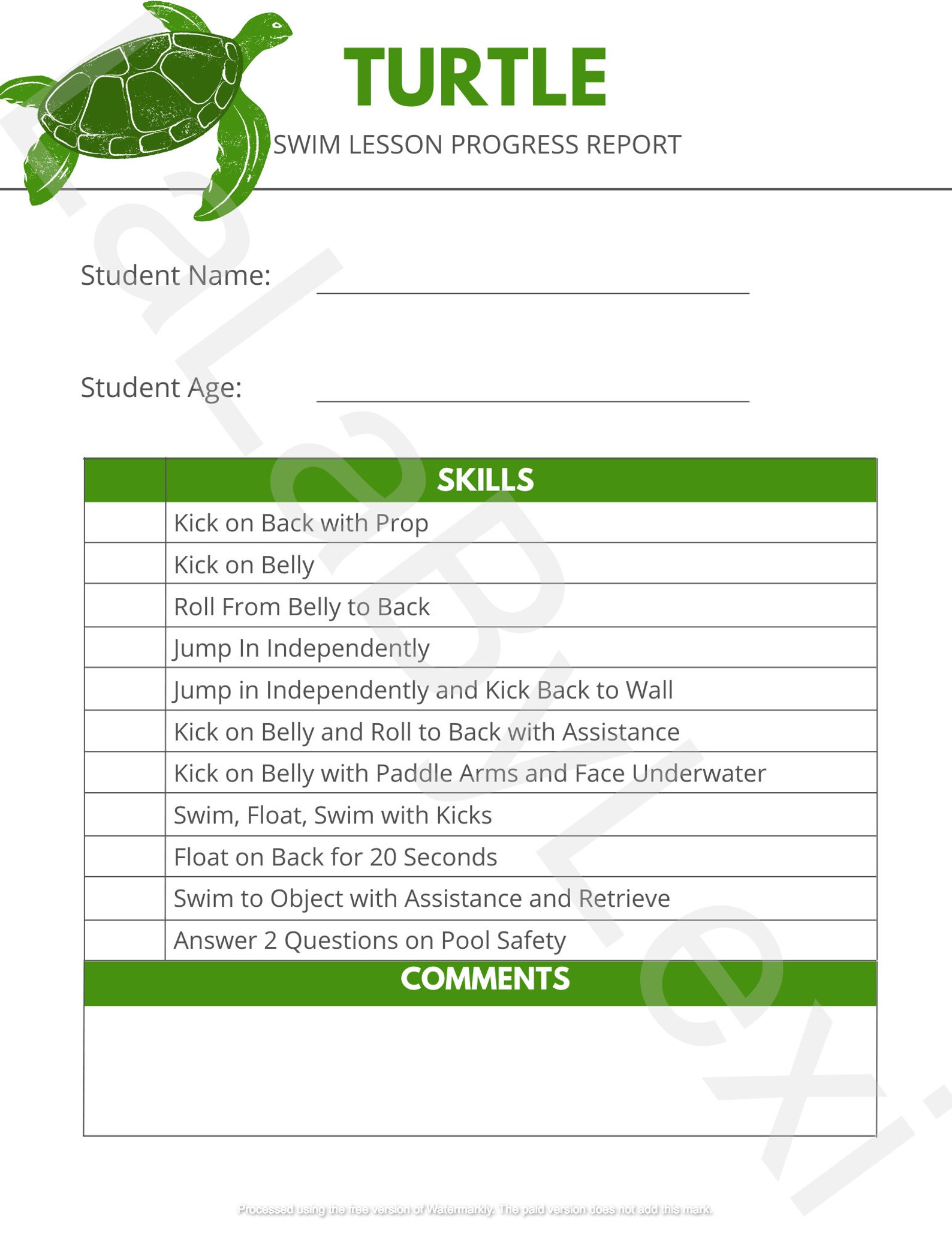 Swim Lesson Progress Report Cards for Kids - Etsy