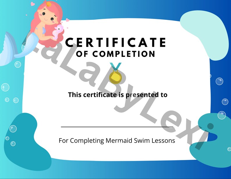 Swim Lesson Graduation Certificate of Completion Mermaid Theme - Etsy