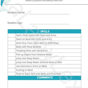 Swim Lesson Progress Report Cards for Kids - Etsy