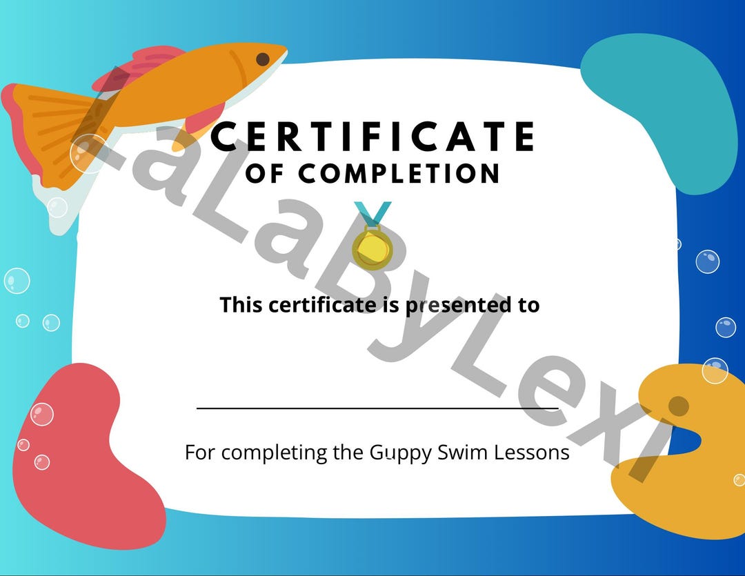 Swim Lesson Graduation Certificate of Completion for Toddlers and Kids ...