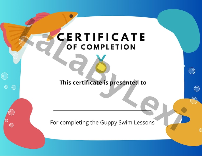 Swim Lesson Graduation Certificate of Completion for Toddlers and Kids ...