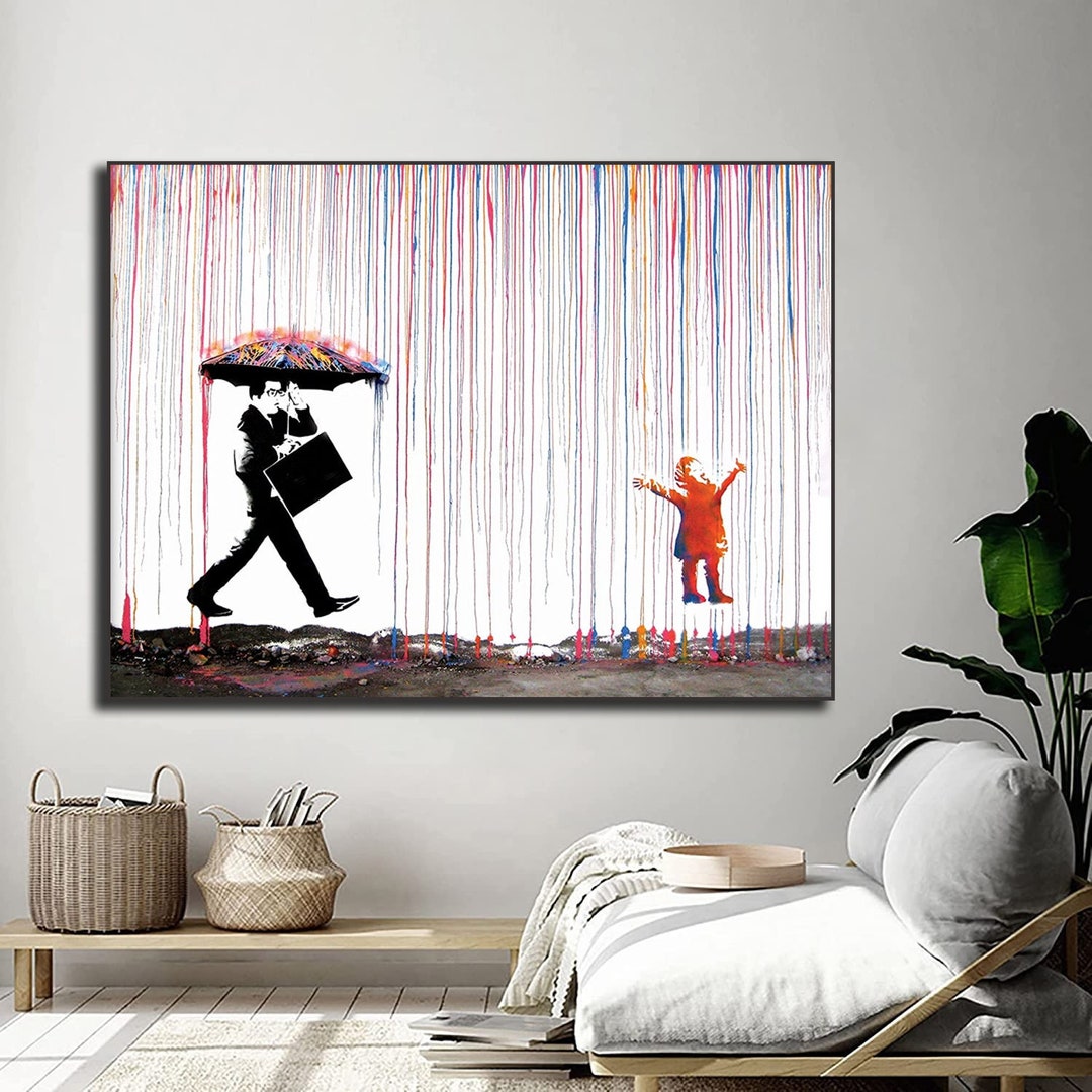 Banksy Color Rain Canvas, Banksy Style, Under the Rain Banksy, Banksy ...