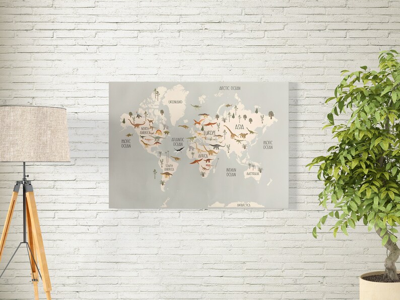 Dinosaur Themed Map Kids World Map Wall Hanging Homeschool Decor Kids ...
