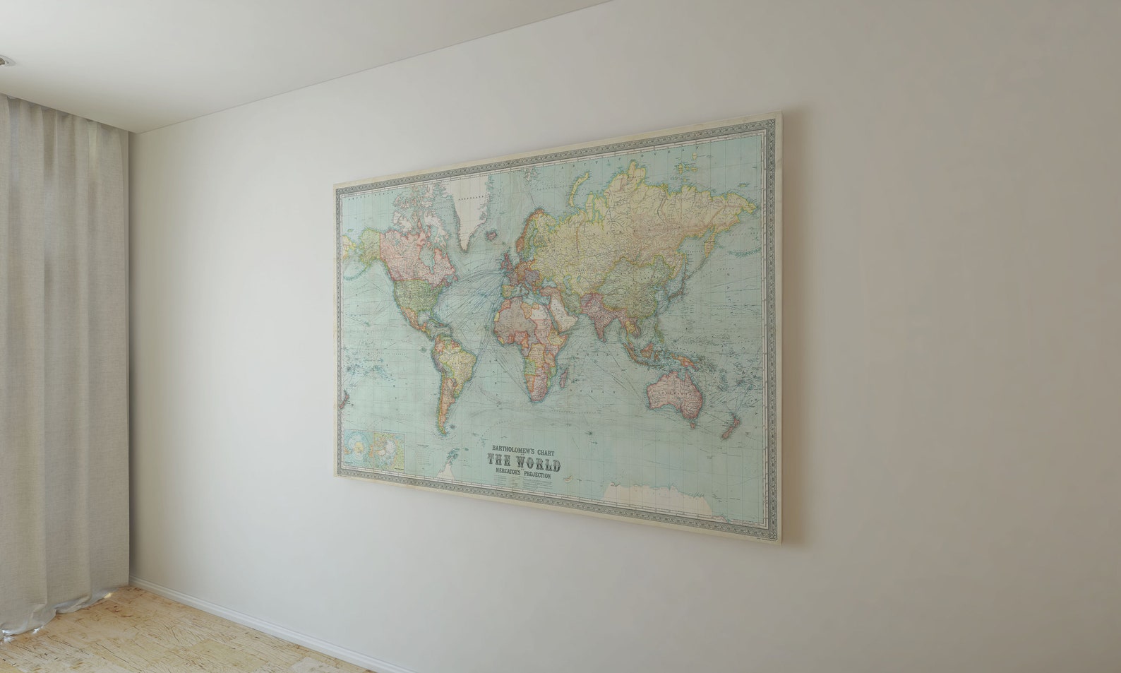 Vintage 1914 World Map, Bartholomew's Chart of the World on Mercator's ...