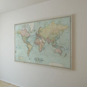 Vintage 1914 World Map, Bartholomew's Chart of the World on Mercator's ...