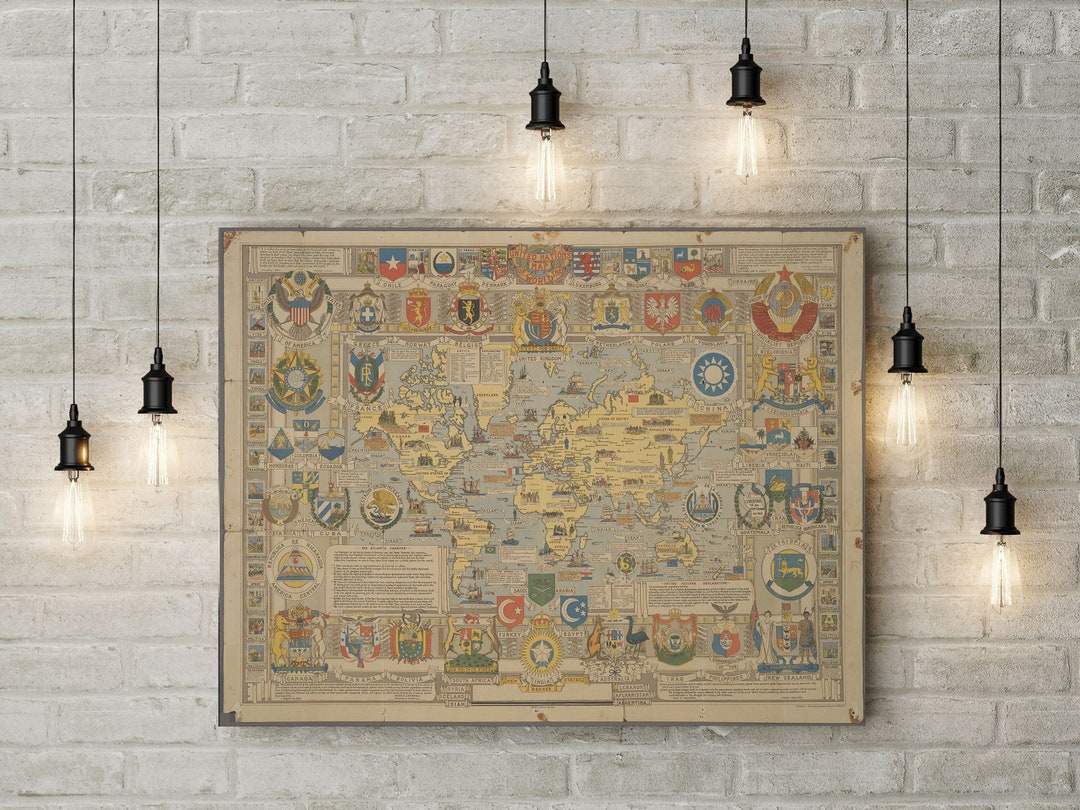 1948 United Nations Map of the World, 20th Century Antique Map of the ...