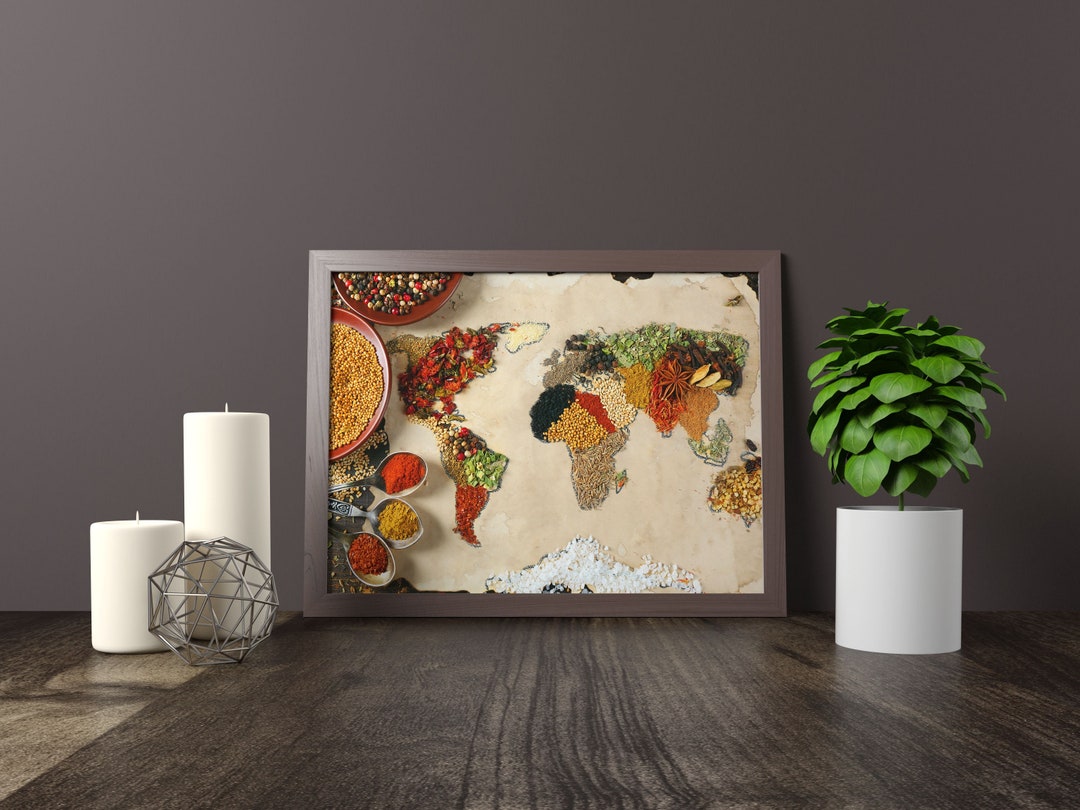 Spice World Map Canvas Wall Art Design, Poster Print Decor for Home ...
