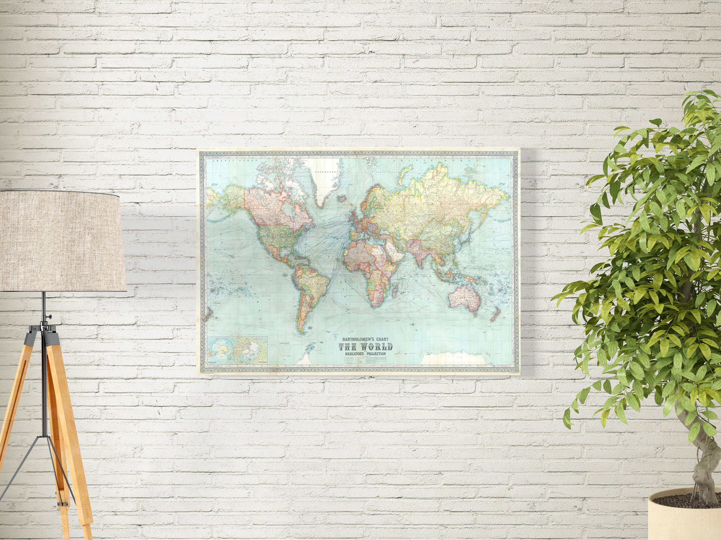 Vintage 1914 World Map, Bartholomew's Chart of the World on Mercator's ...