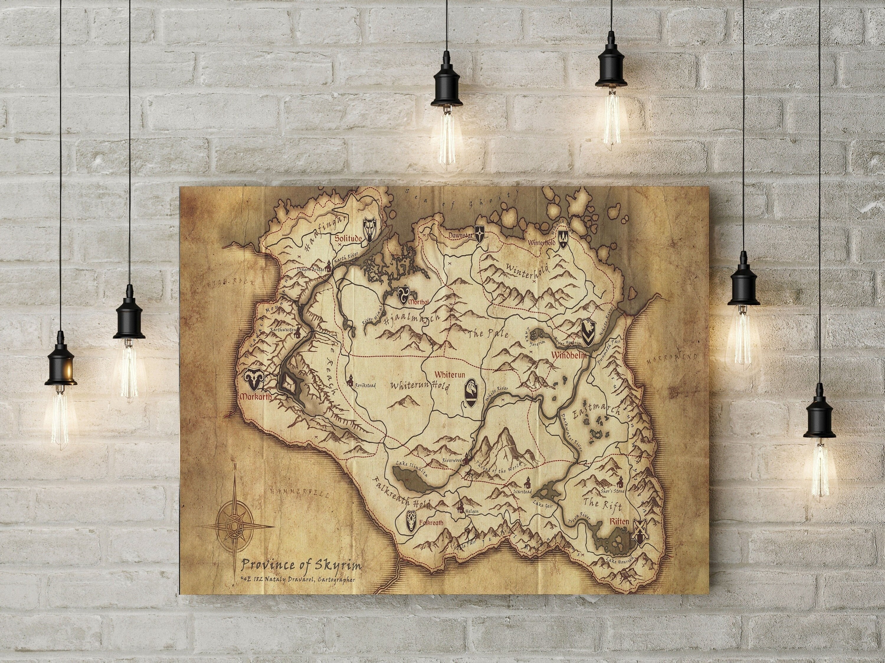 Skyrim Map Print, the Elder Scrolls Map, Map of Tamriel Canvas ...