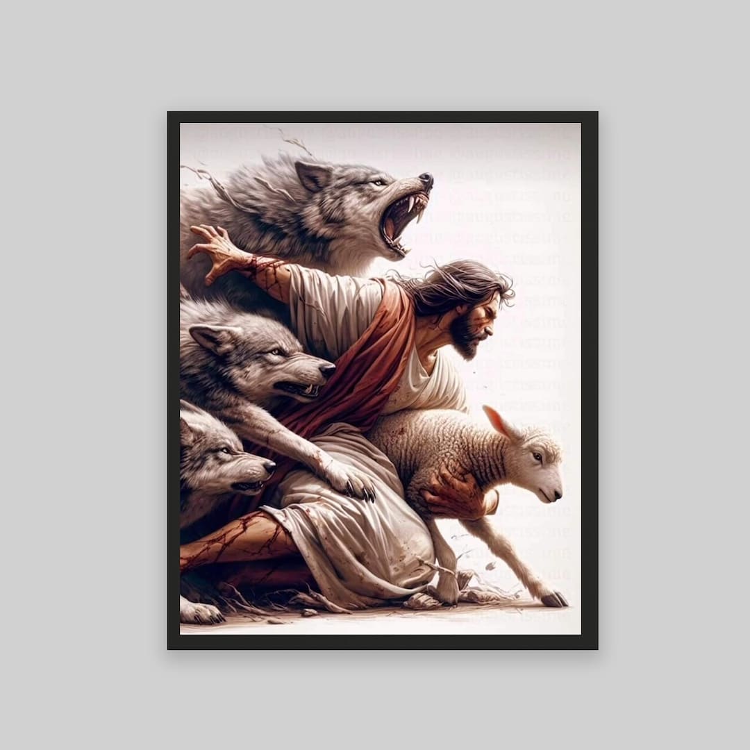 Jesus Protecting the Lamb From -wolves,divine Protection Canvas Print ...