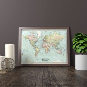 Vintage 1914 World Map, Bartholomew's Chart of the World on Mercator's ...