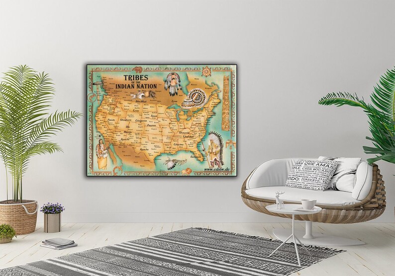 Tribes of Indian Nations Map Canvas ,wall Art, American Indian Tribes ...