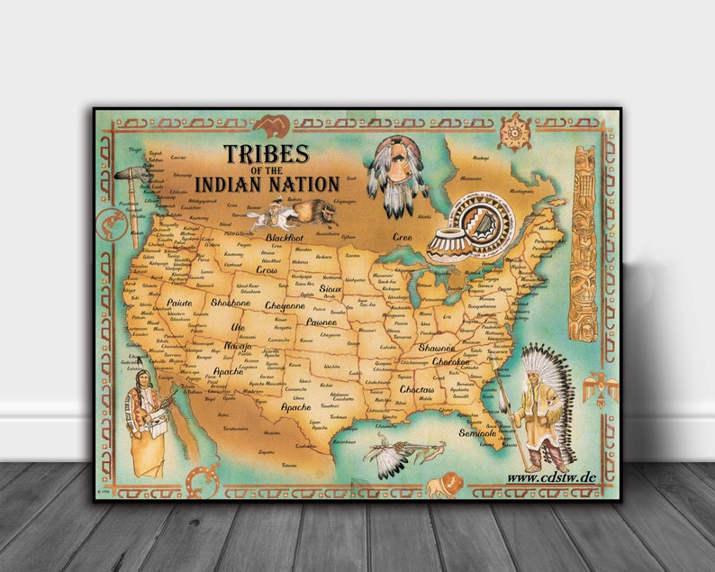 Tribes of Indian Nations Map Canvas ,wall Art, American Indian Tribes ...