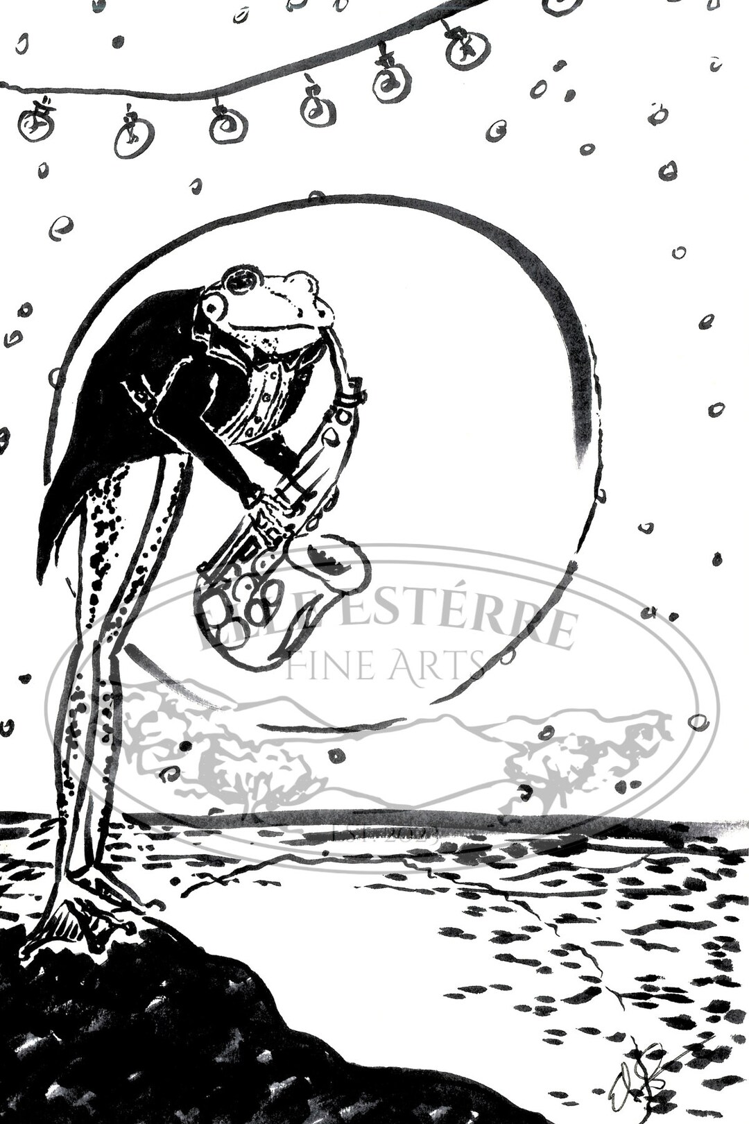 Printable Pen Drawing - Serenading Frog by Elle Estérre Fine Arts ...
