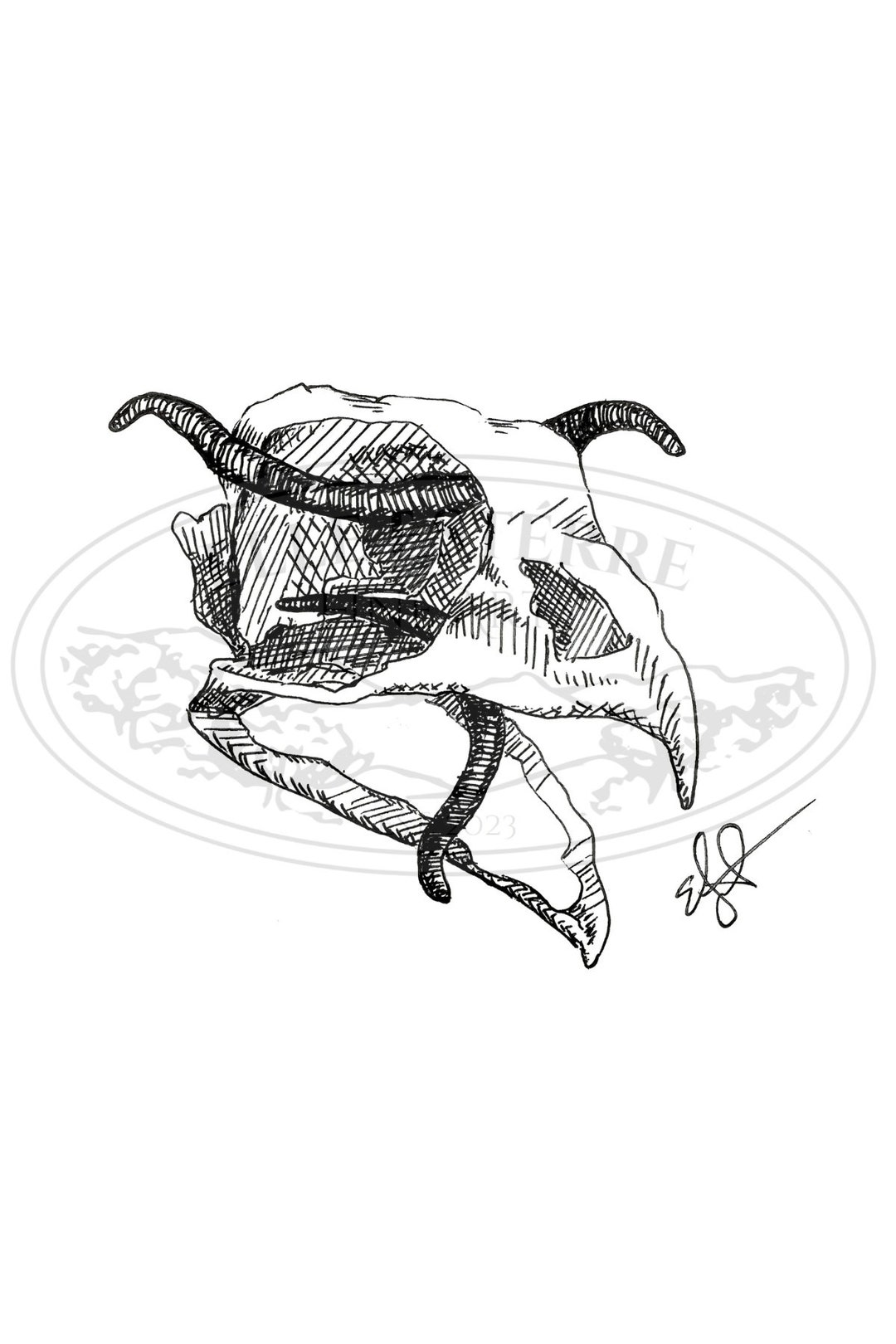 Printable Tattoo Design - Screaming Kestrel Skull by Elle Estérre Fine ...