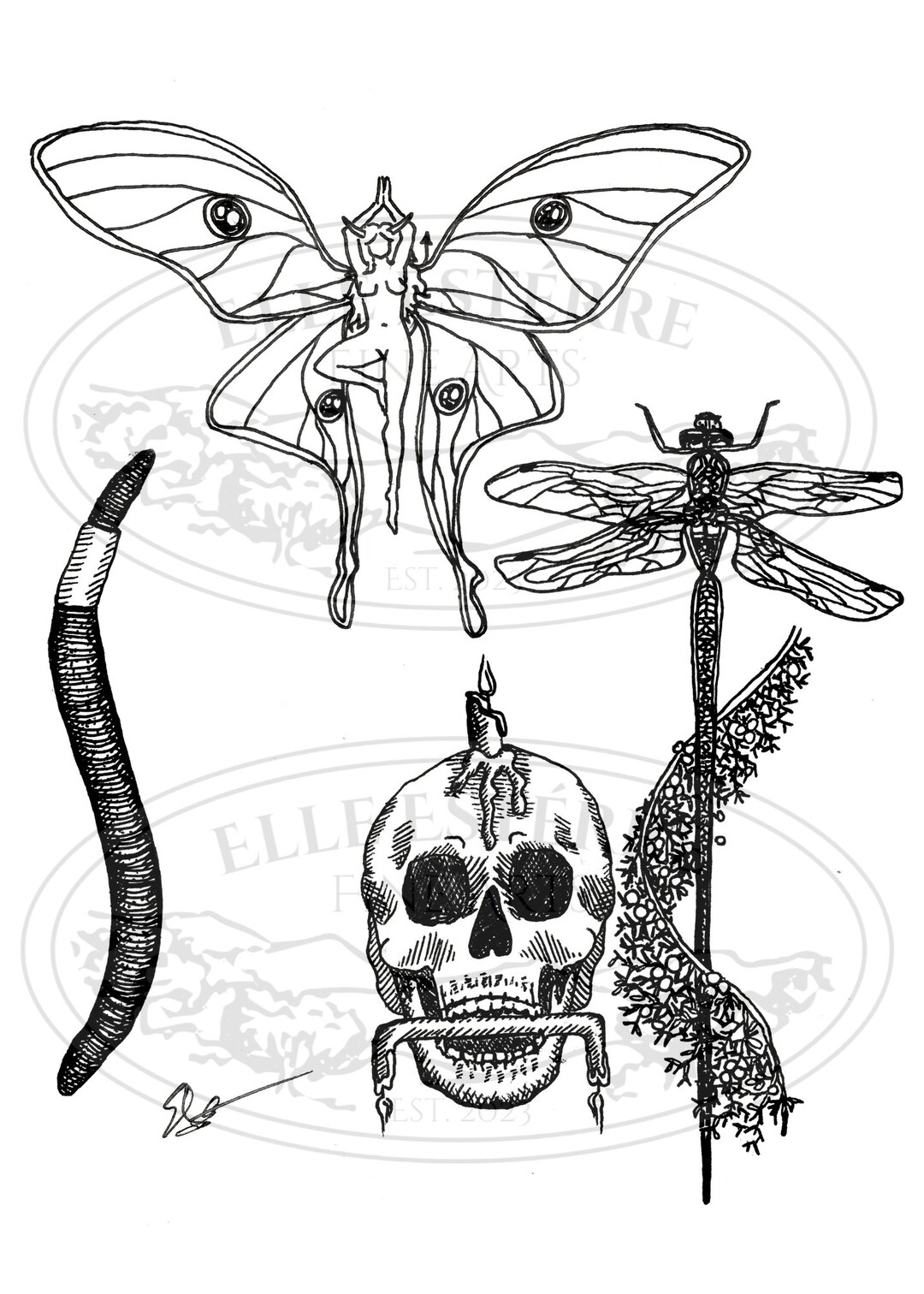 Printable Tattoo Designs - Worm Dragonfly Juniper Scull Candles by Elle ...