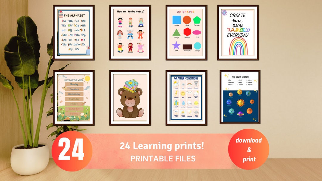 Educational Prints, Set of 24 Preschool Posters, Classroom Decor ...