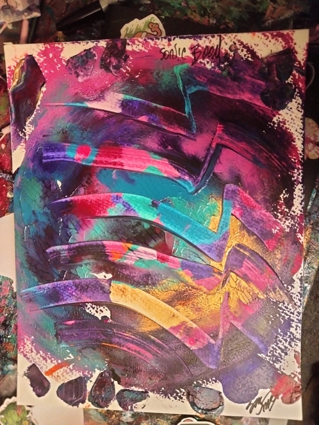 Sonic Boom Abstract Art Signed by the Artists 11x14 Acrylic on Paper - Etsy