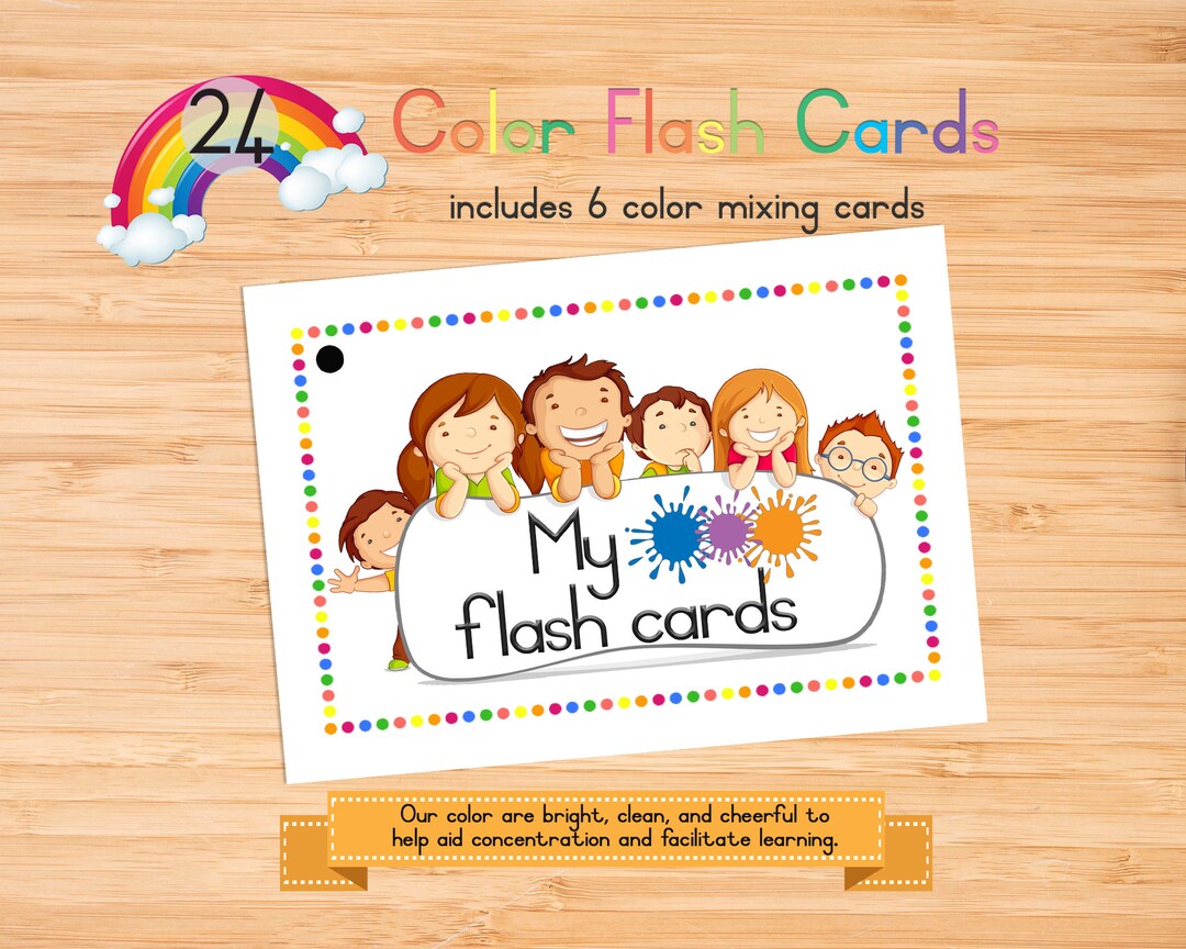 Set of 24 Color Flash Cards, Color Mix Cards, Ready to Print, Instant ...