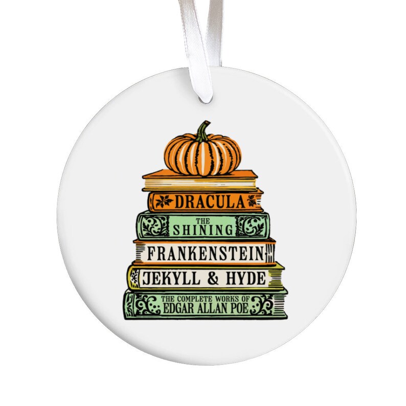 Vintage Horror Book Stack Ornament – Gothic Halloween & Christmas Decor ...