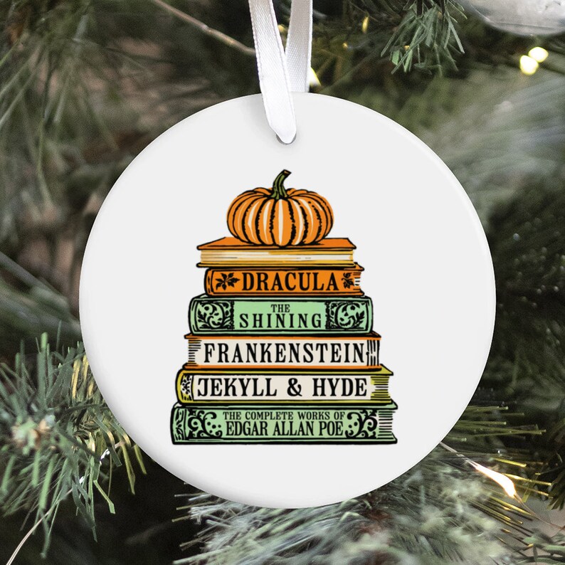Vintage Horror Book Stack Ornament – Gothic Halloween & Christmas Decor ...