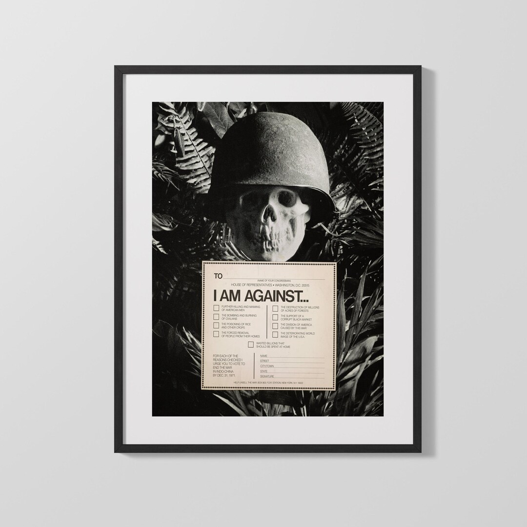 Vietnam War Protest Poster – “I Am Against” Anti-war Skull Print - Etsy