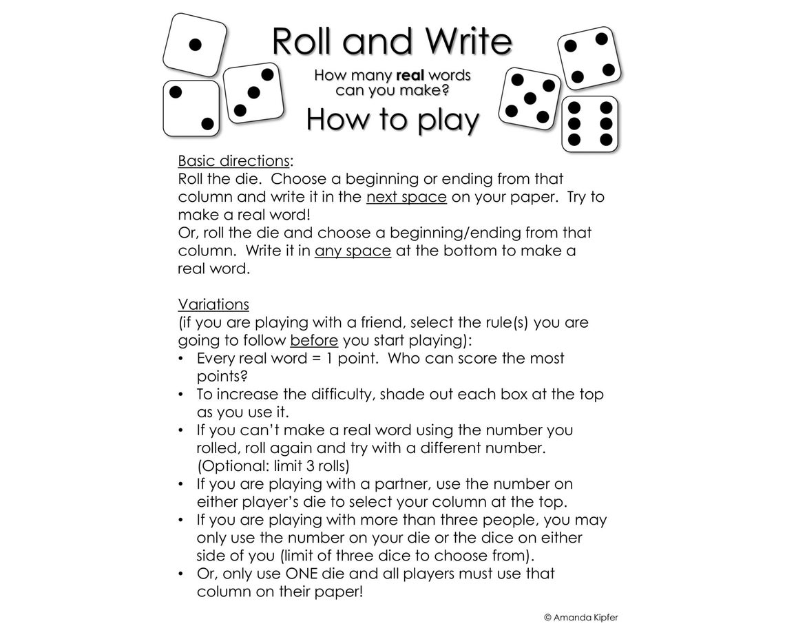 Onset and Rime Roll and Write: Blending and Chunking Words - Etsy
