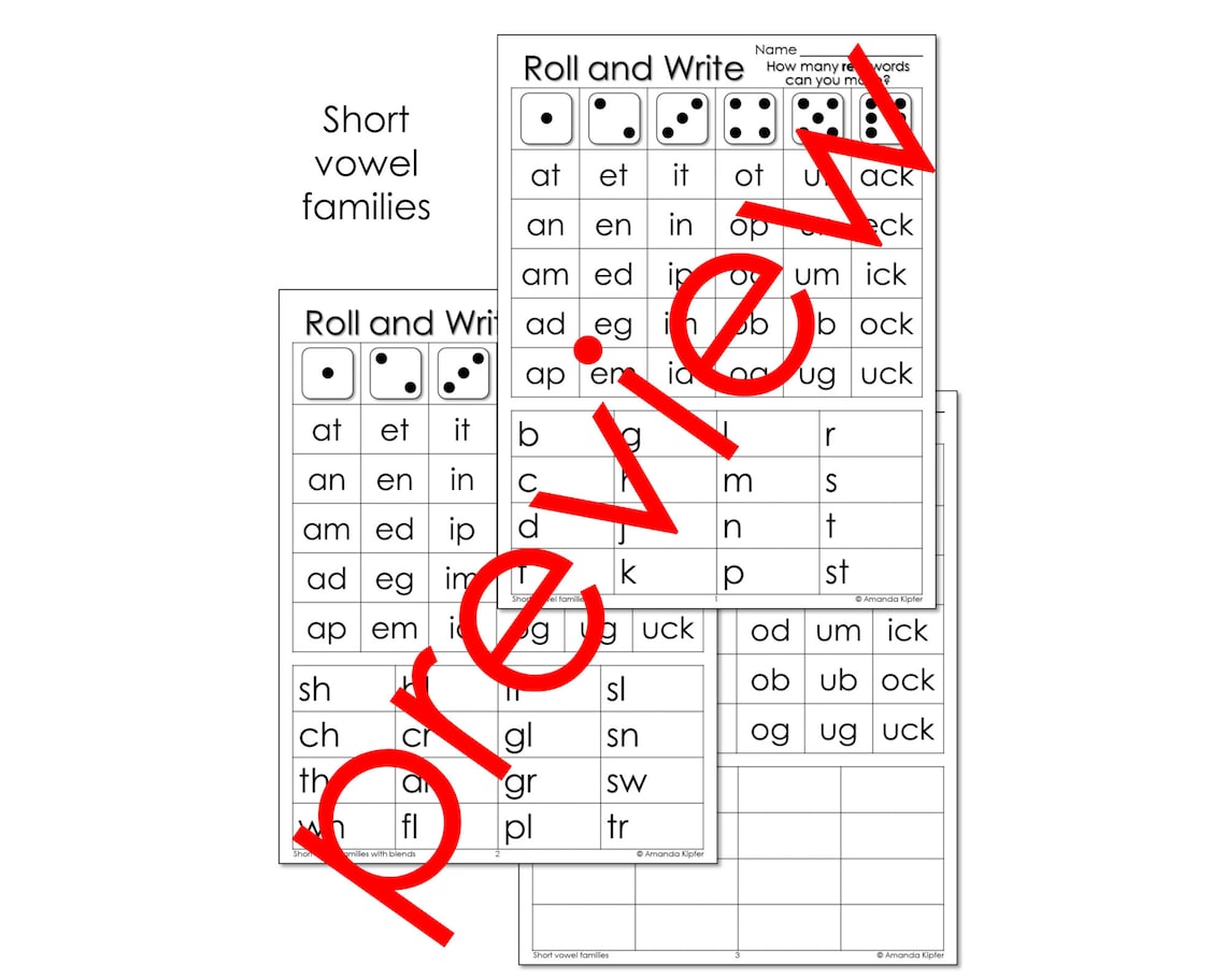 Onset and Rime Roll and Write: Blending and Chunking Words - Etsy