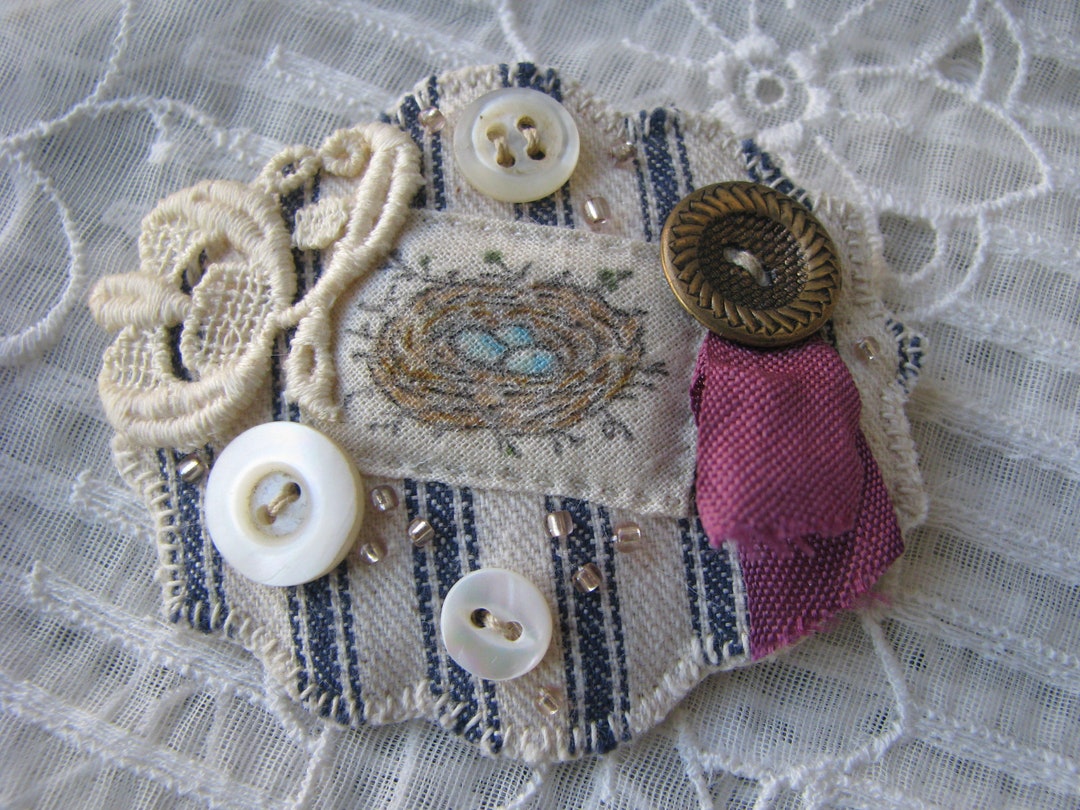 Slow Stitch Brooch, Fabric Brooch, Handmade Brooch, Hand Sewing, Home ...