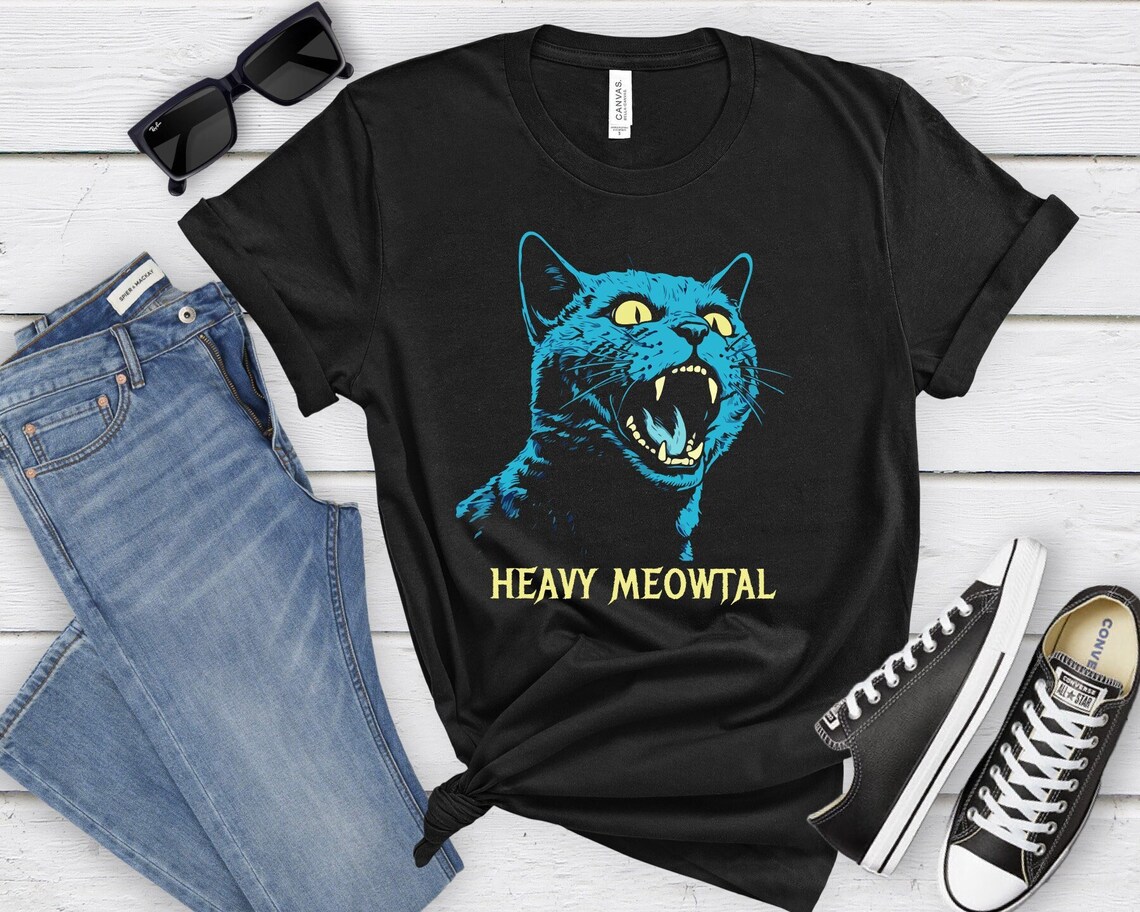 Heavy Metal Cat Graphic Tee, Cat Meow Tee, Heavy Meowtal Cat Shirt ...