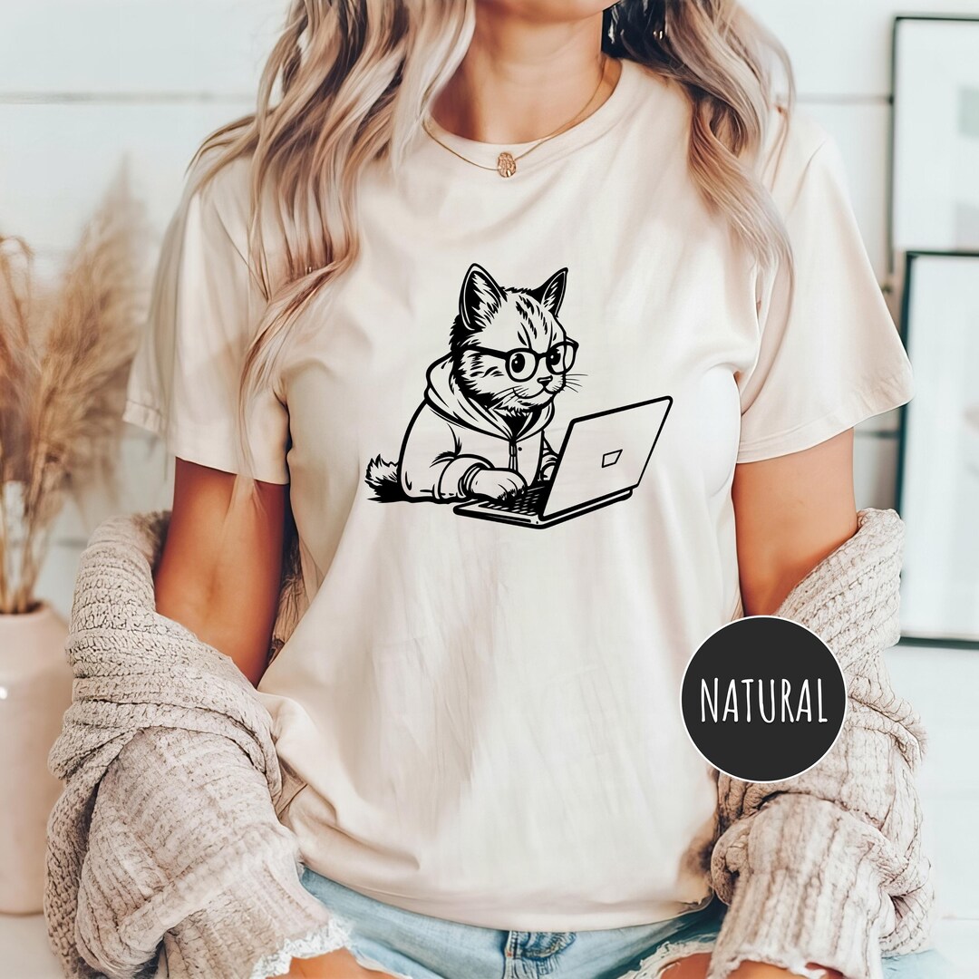 Funny Cat Shirt, Nerdy Cat Shirt, Cat Computer Shirt, Laptop Cat Shirt ...
