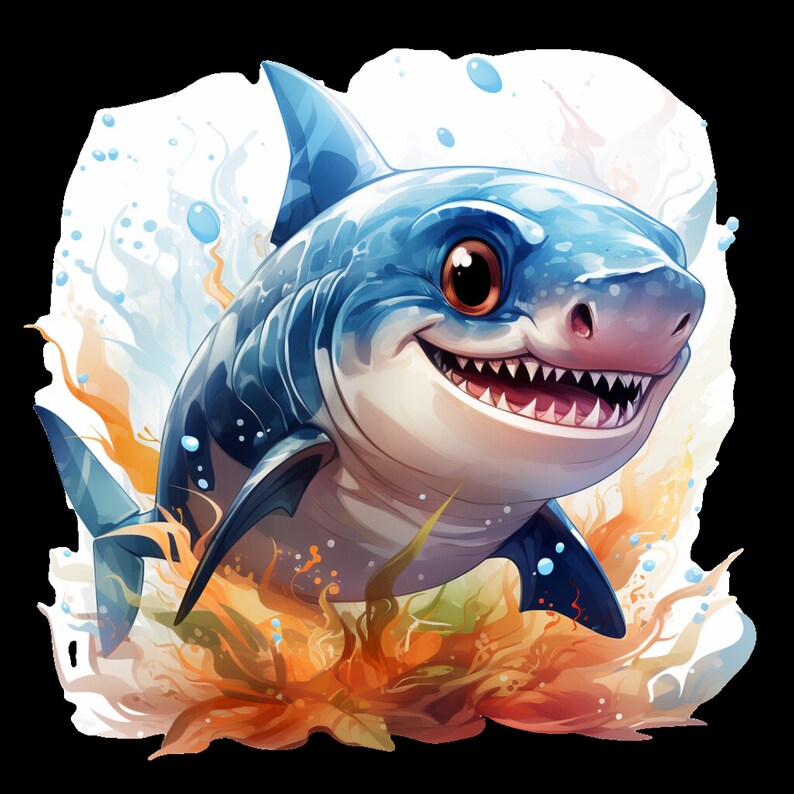 30 Shark Clipart PNG, Watercolor Shark Clipart, Shark Bundle ...