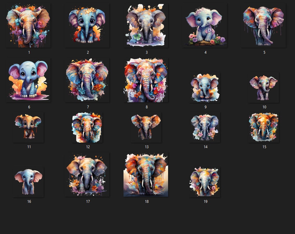 19 Elephant Clipart PNG, Watercolor Elephant Clipart, Elephant Bundle ...