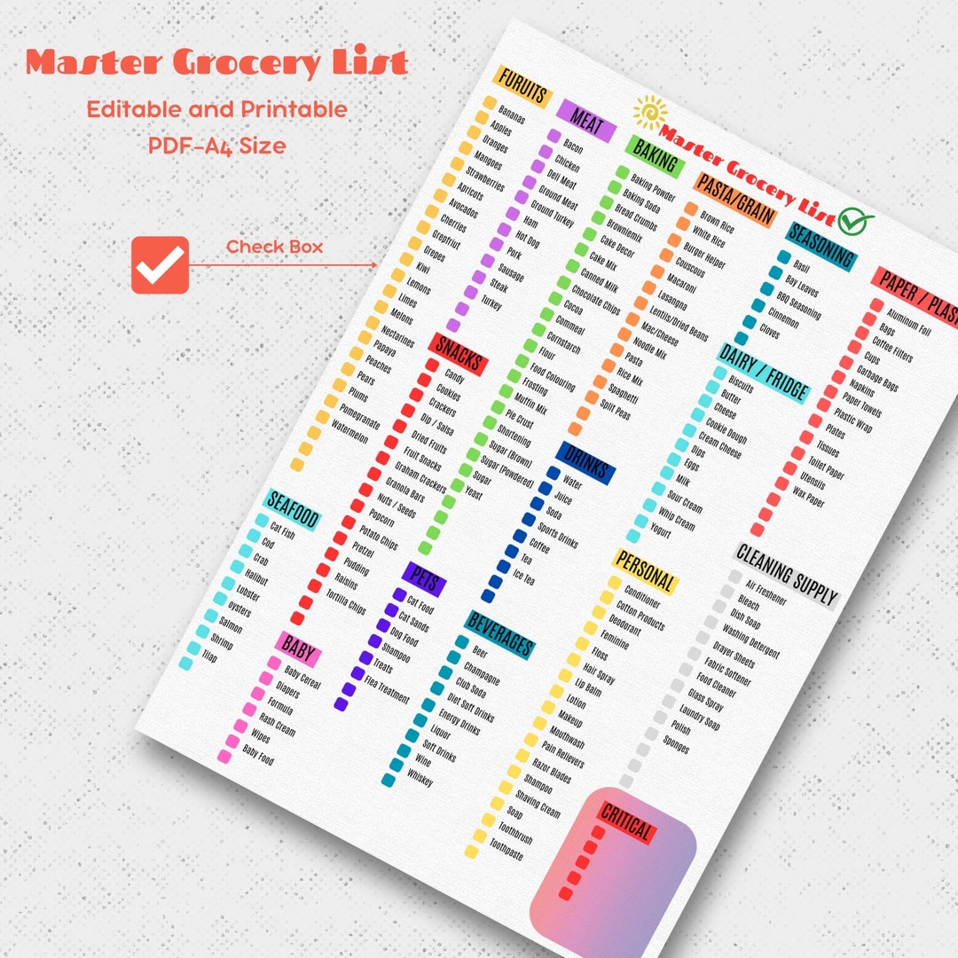 Editable and Printable Master Grocery List, Online Shopping List ...